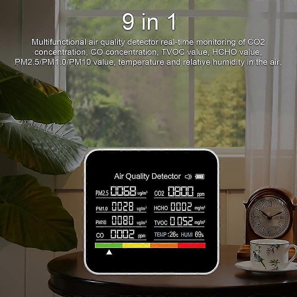 9 in 1 Air Quality Monitor CO2 Meter Carbon Dioxide Detector CO2 CO TVOC HCHO PM2.5 PM1.0 PM10 ...