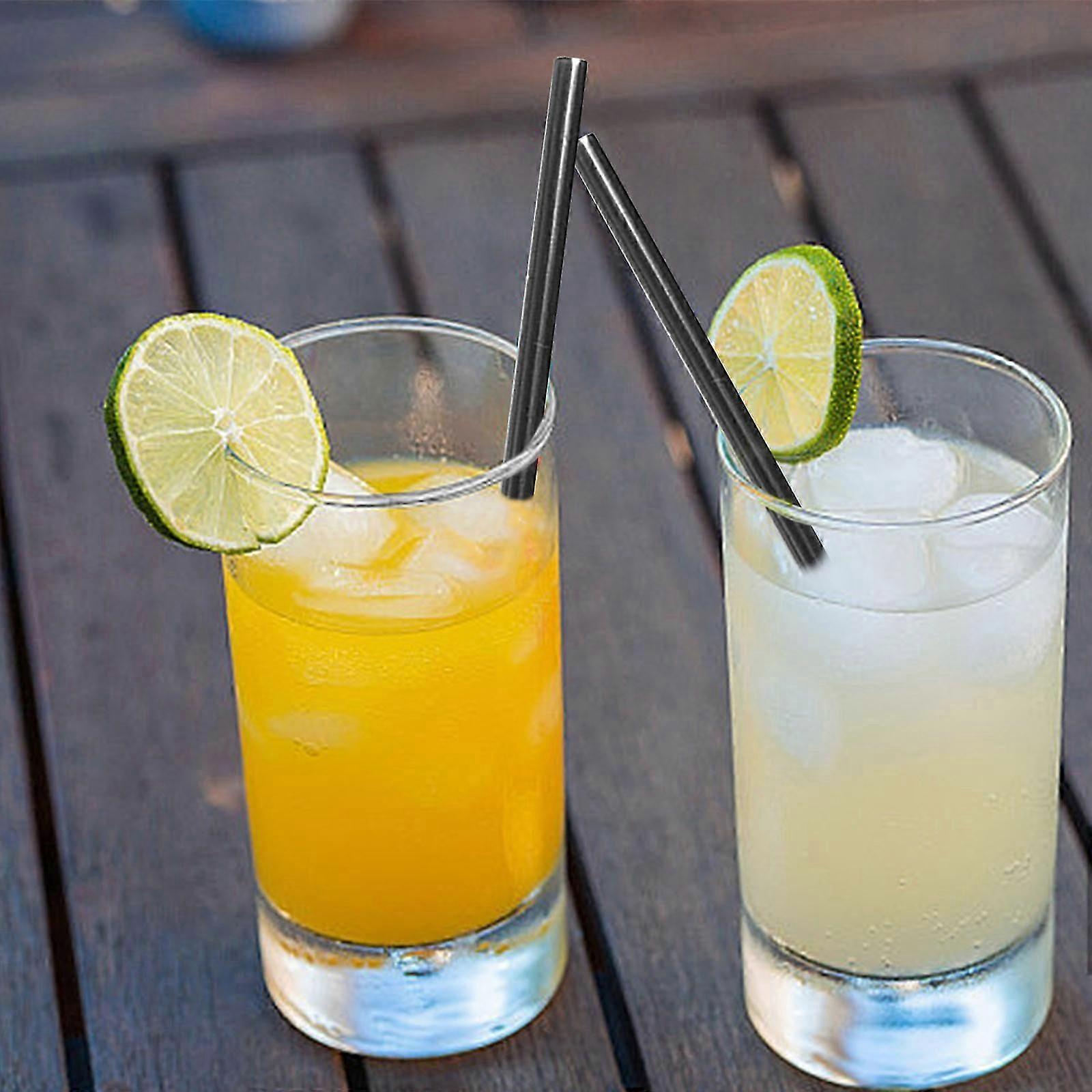 500pcs Disposable Plastic Straws Black Thin Tube Cocktail Water Flat ...