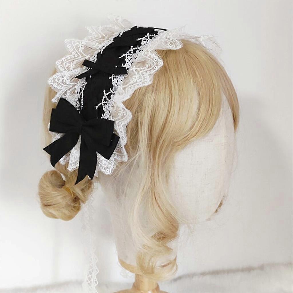 Women Ruffles Lace Hair Hoop Lolita Headband Bowknot with Ribbon ...