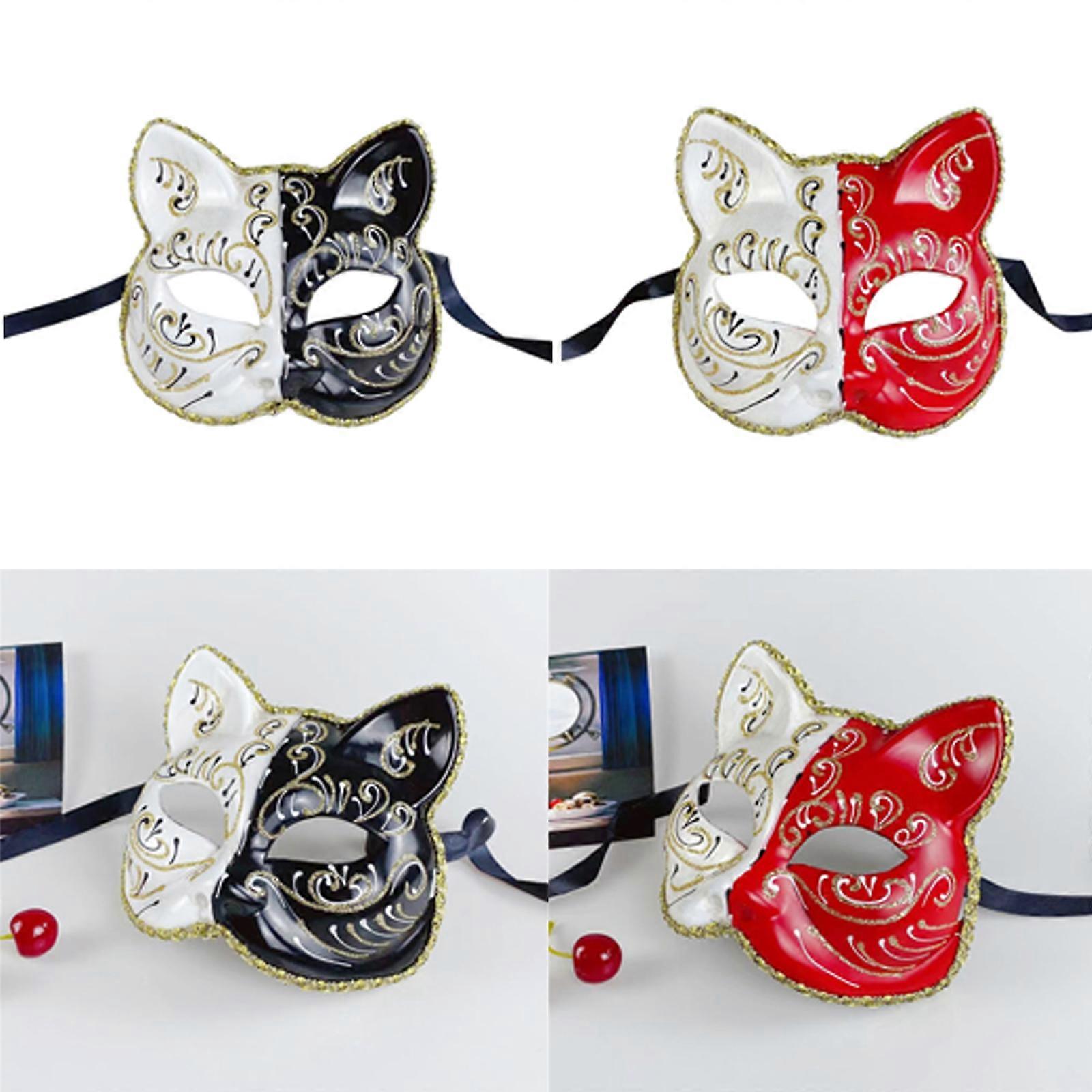 Halloween Cats Face Mask Masquerade Cats Mask For Women Man Cosplay ...