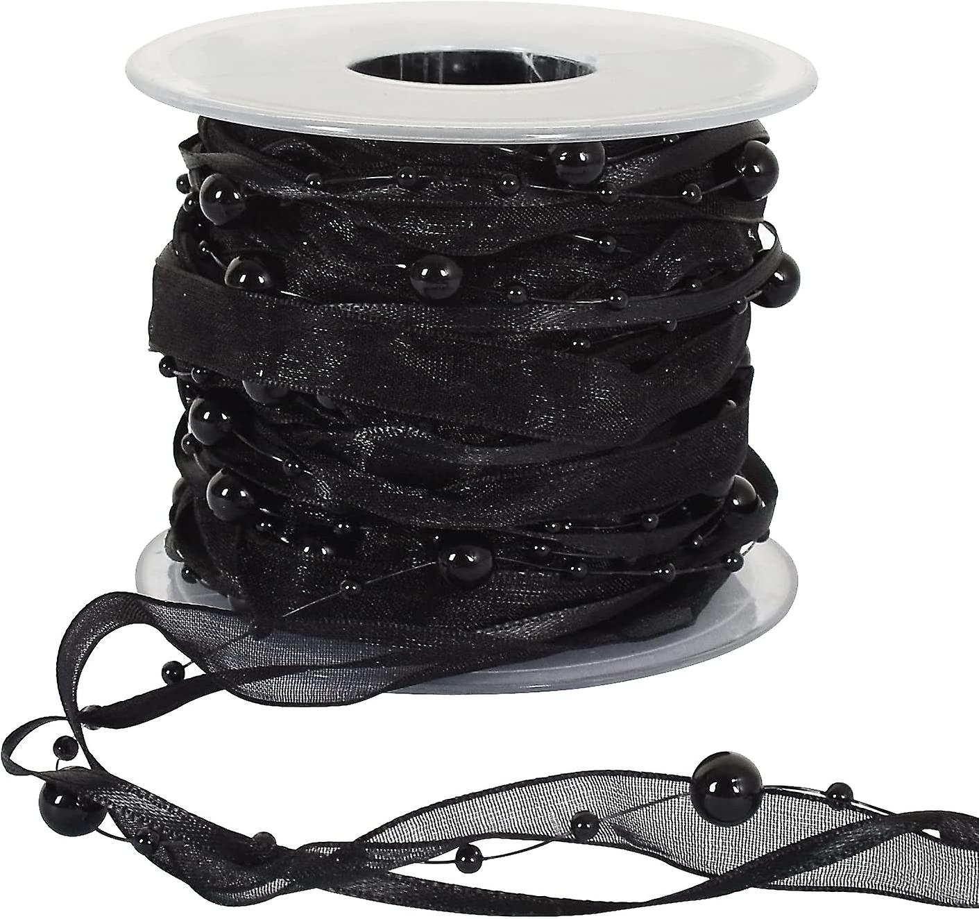 11 Yards Black Beads Chain Ribbon Artificial Pearls String Beads Sheer ...