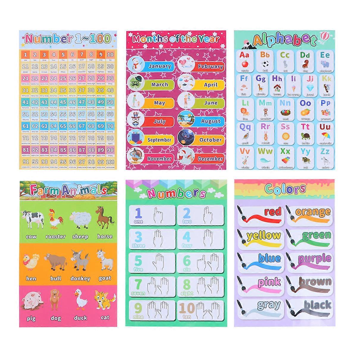 6PCS 28x40cm Early Educational Preschool Posters Charts Alphabet ...