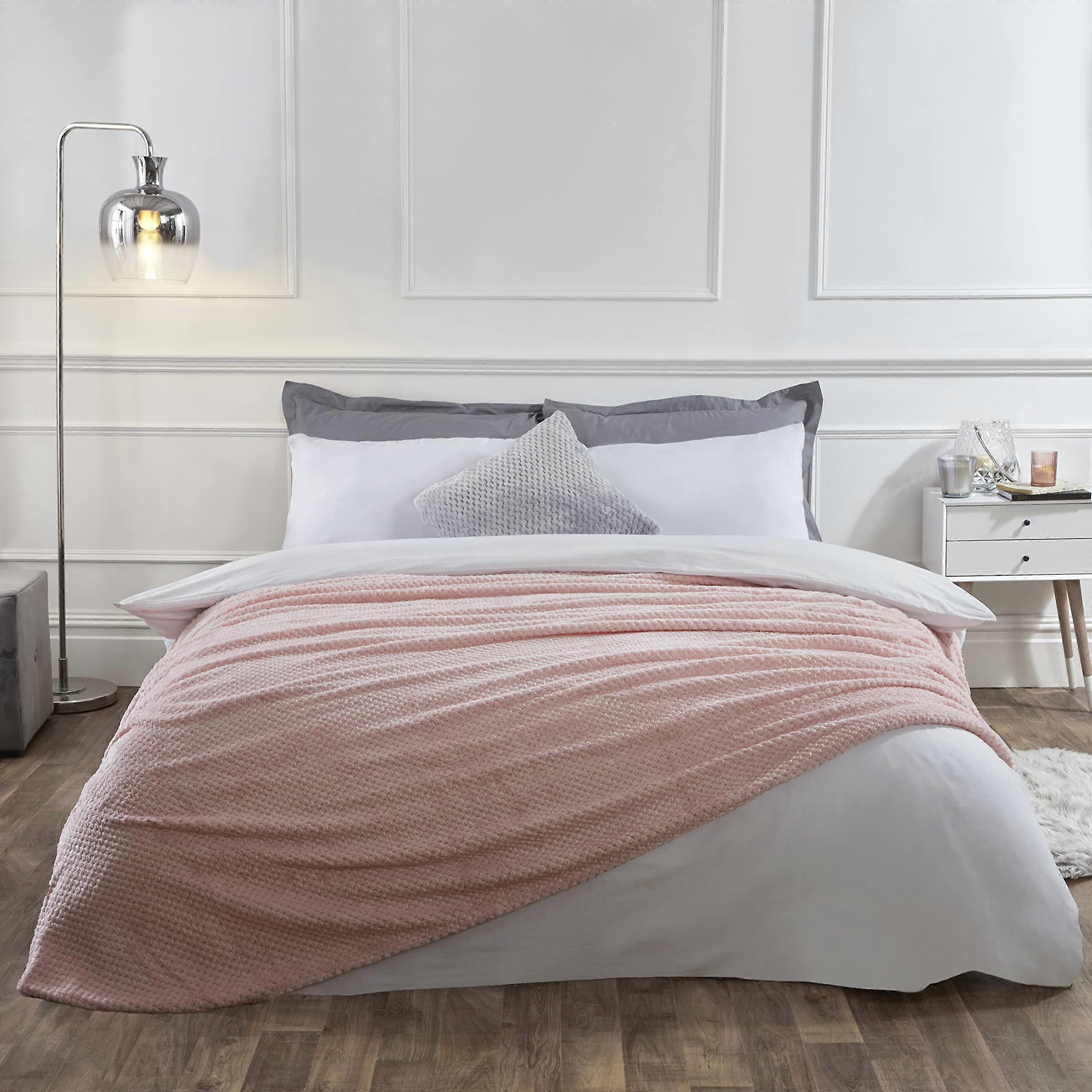 Luxury Mink Waffle Honeycomb Faux Fur Warm Throw Over Sofa Bed Soft ...