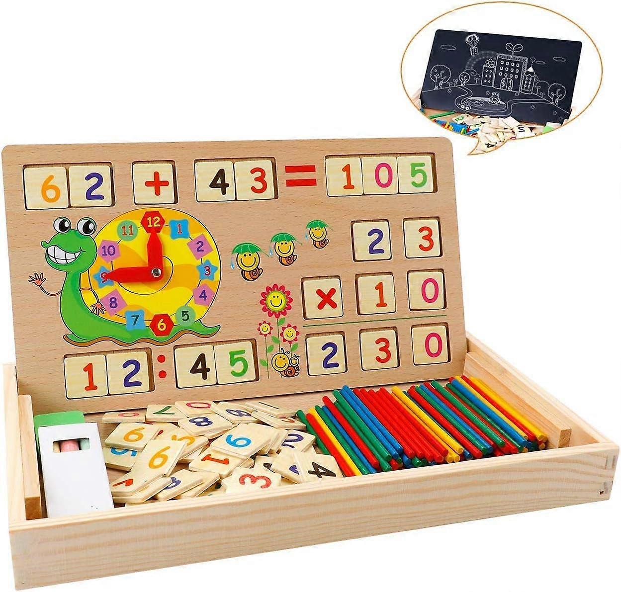 Math toy made of wood, learning box, number learning game with drawing ...