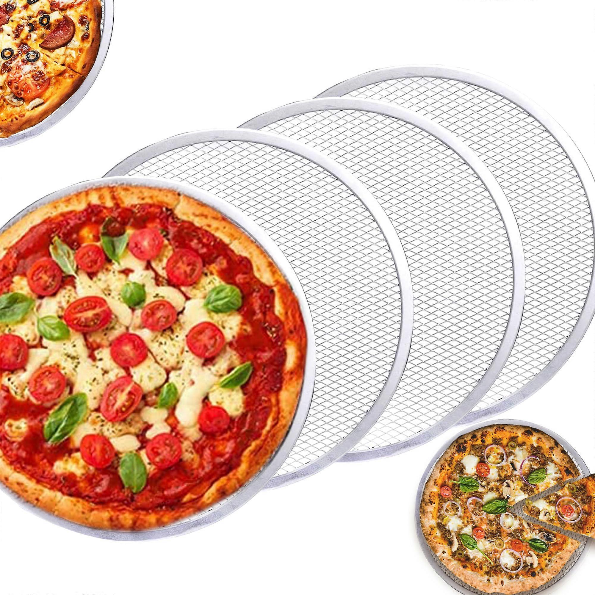 Nonstick Round Aluminum Pizza Screen 12 Inch - 4 Pack Seamless Baking ...