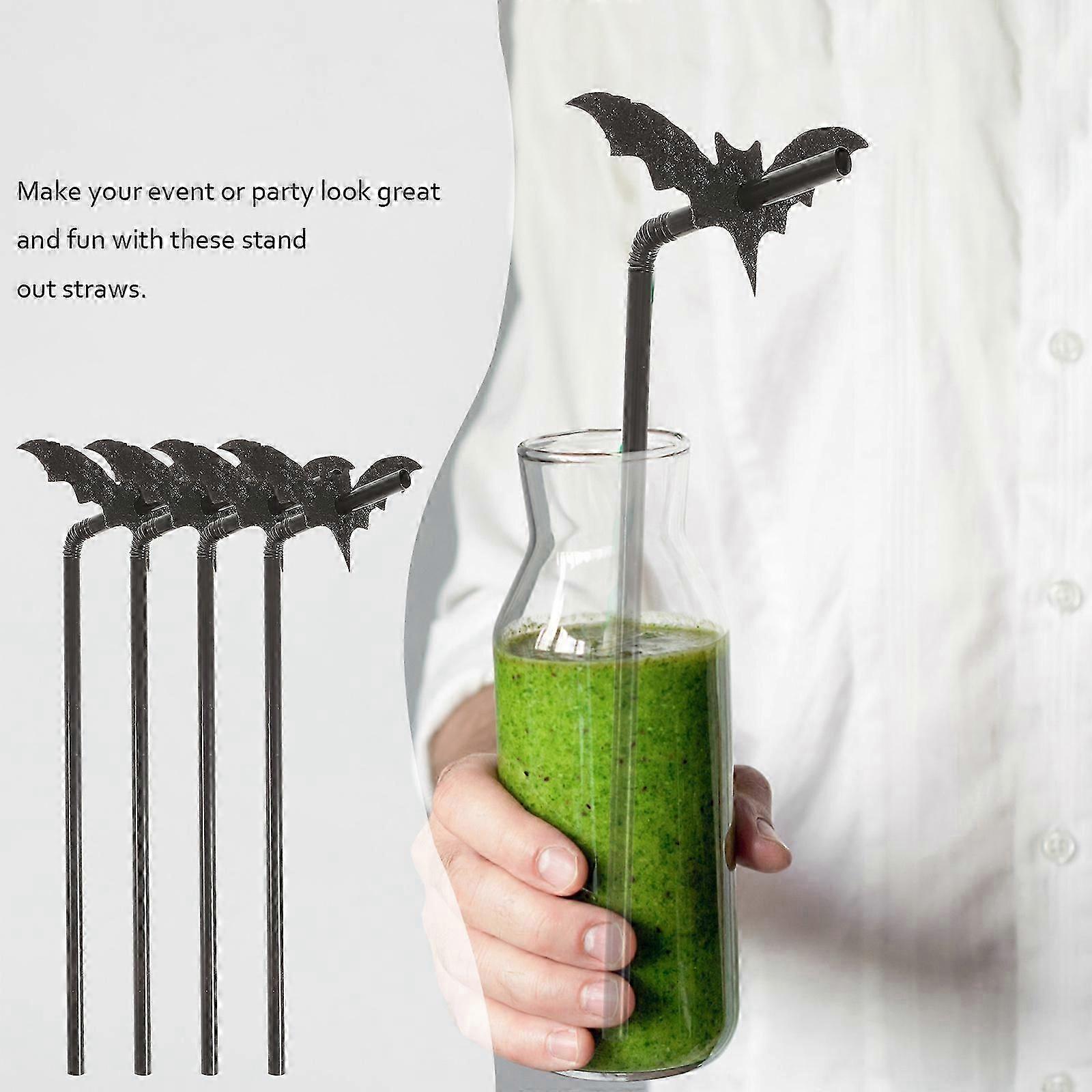 50 Sets Dining Table Decor Halloween Bat Straws Plastic Straws Birthday ...