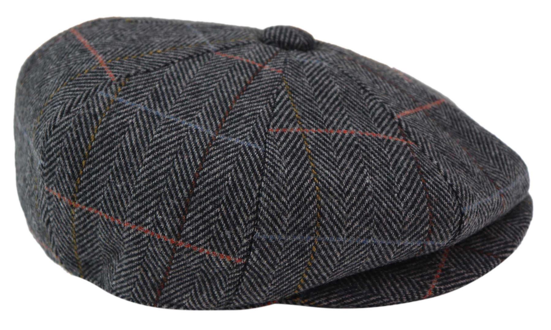 Mens 8 Panel Hat Flat Cap Newsboy Grandad Tweed Check Vintage Baker Boy ...