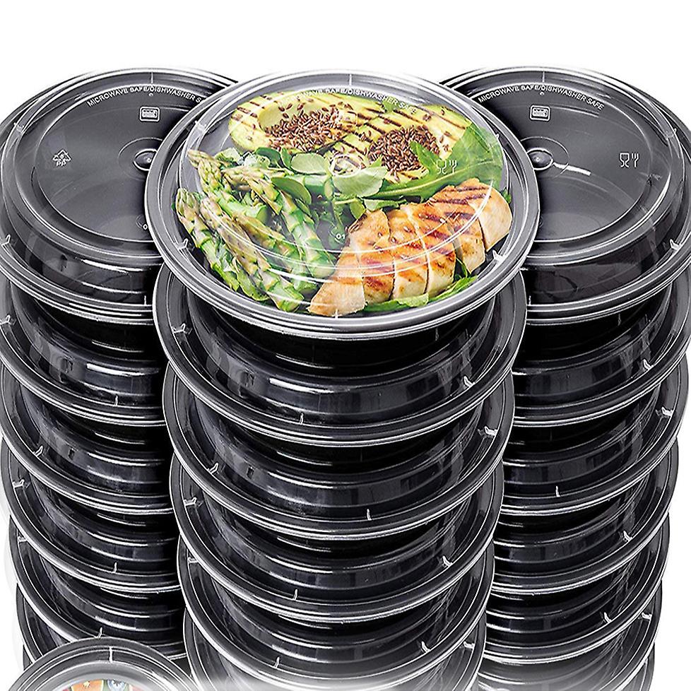 Disposable Lunch Box Bowl With Cover Round Takeaway Packing Box Black ...