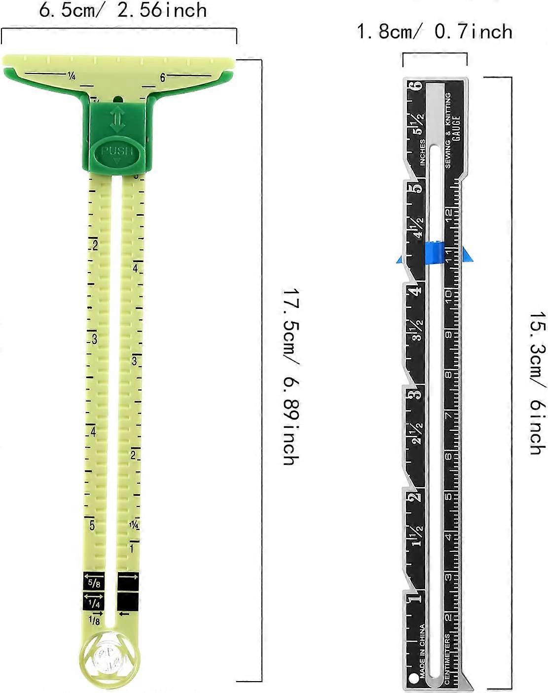 2 Pieces Sewing Measuring Tool, 5-in-1 Sliding Gauge Measuring Fabric ...