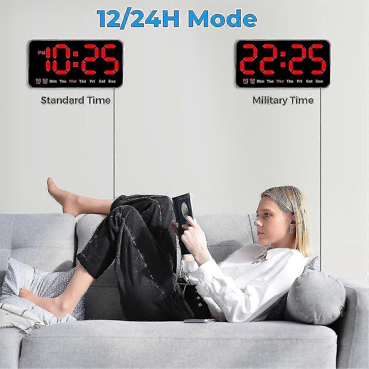 Digital Wall Clock 9inch Led Digital Clock Display With 12/24h Big ...