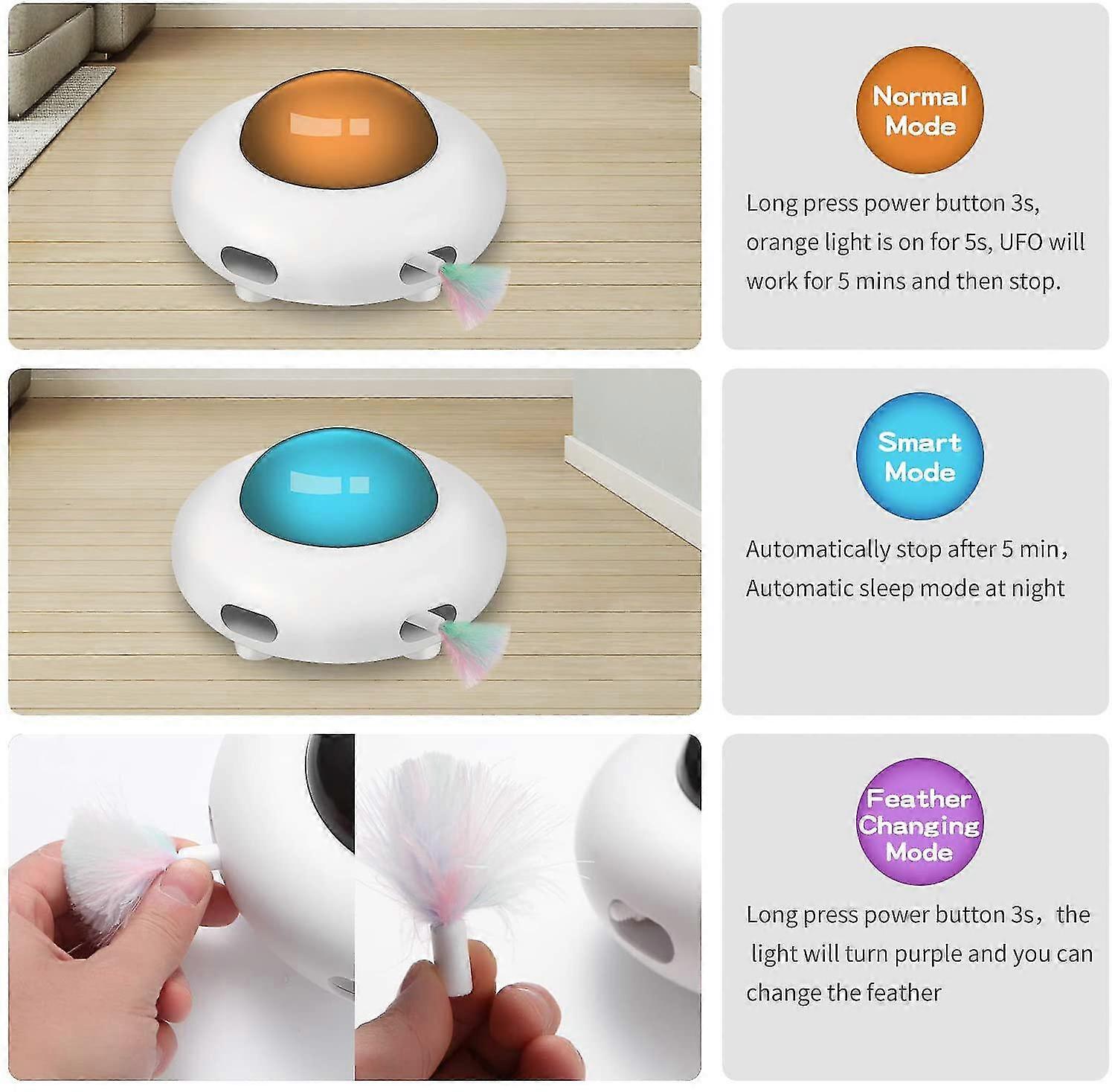 Interactive Cat Toy For Indoor Cats With Rotating Feather, Ufo ...