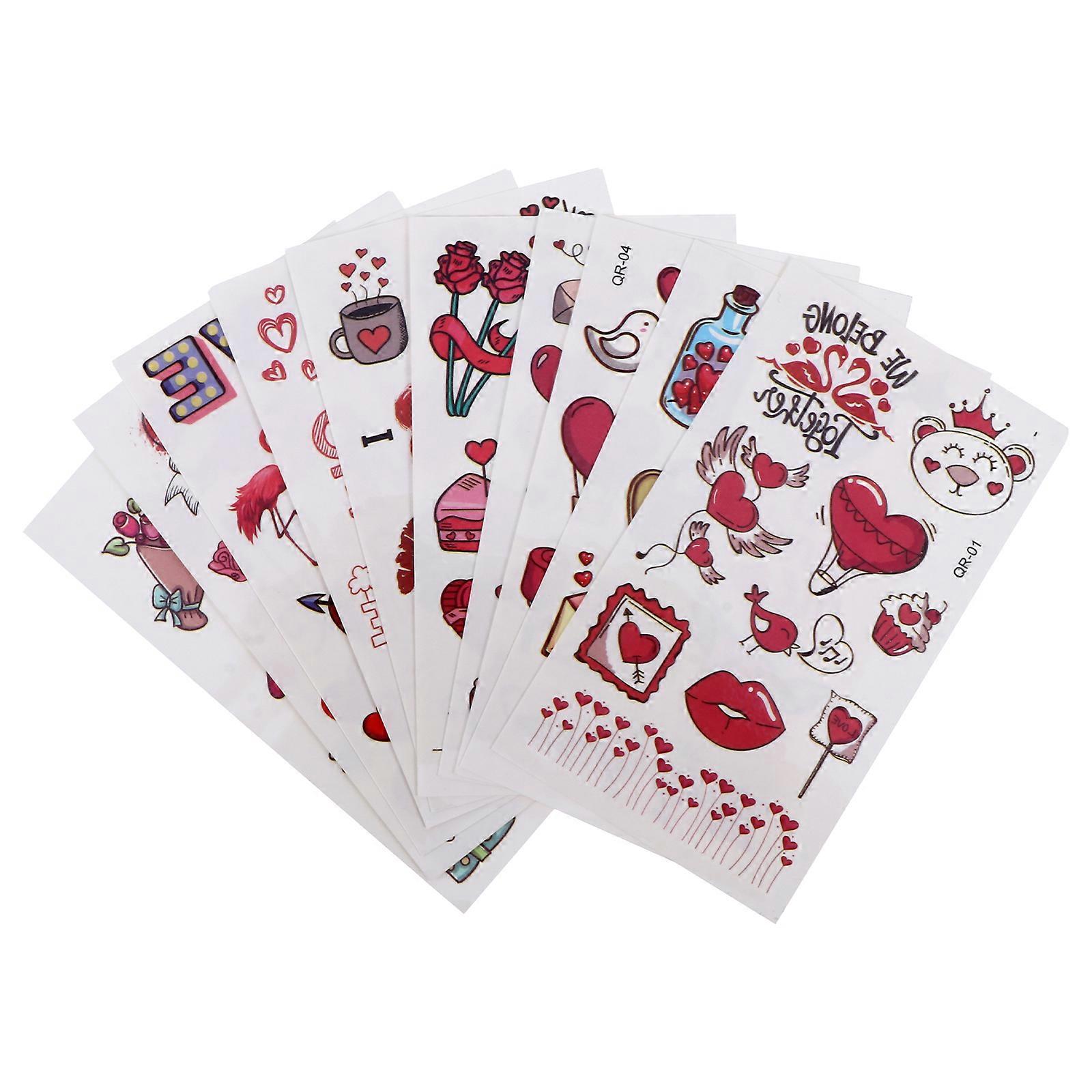 10 Sheets Disposable Valentine's Day Tattoos Stickers Party Body Art ...