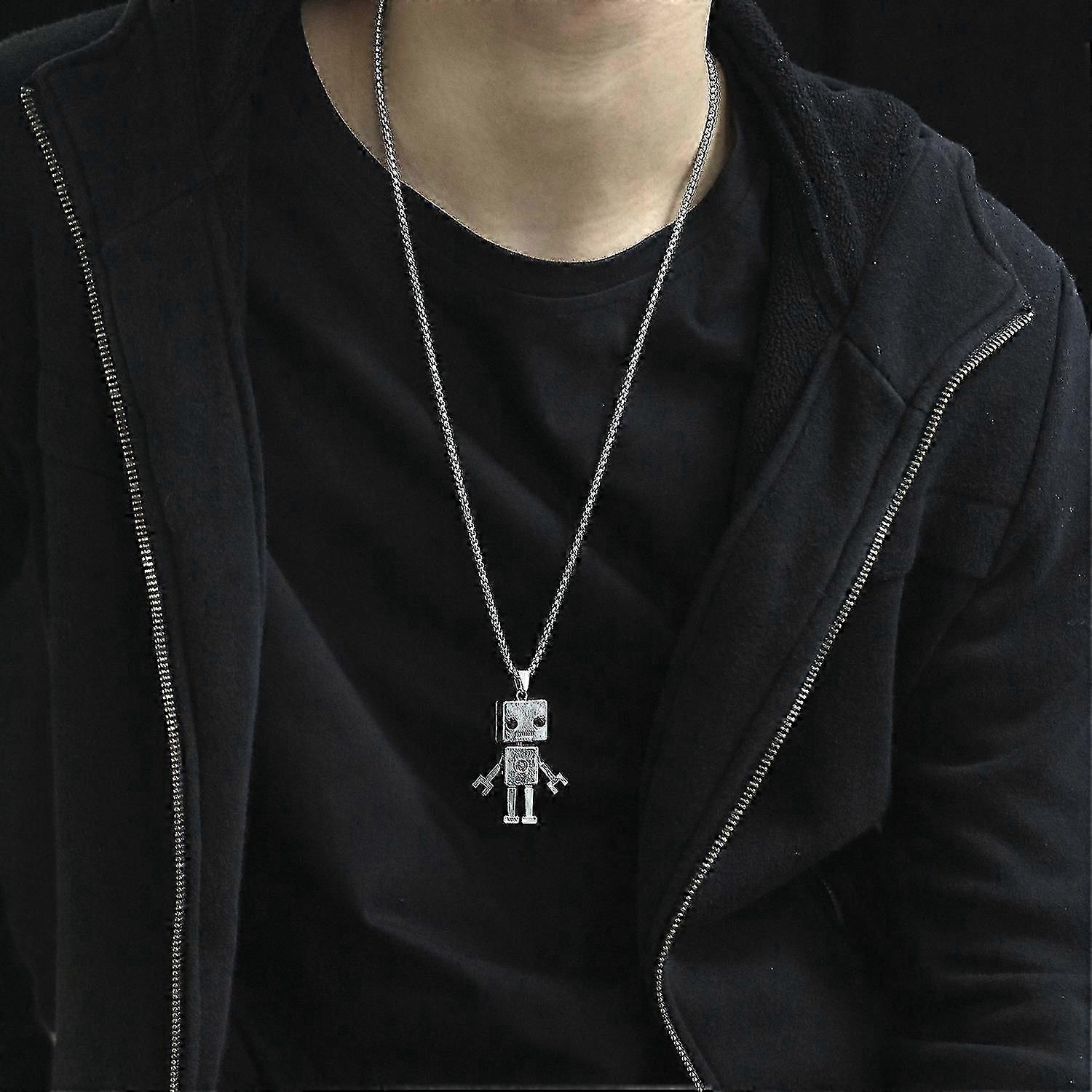 Stainless steel robot pendant, retro punk necklace, cute little robot ...