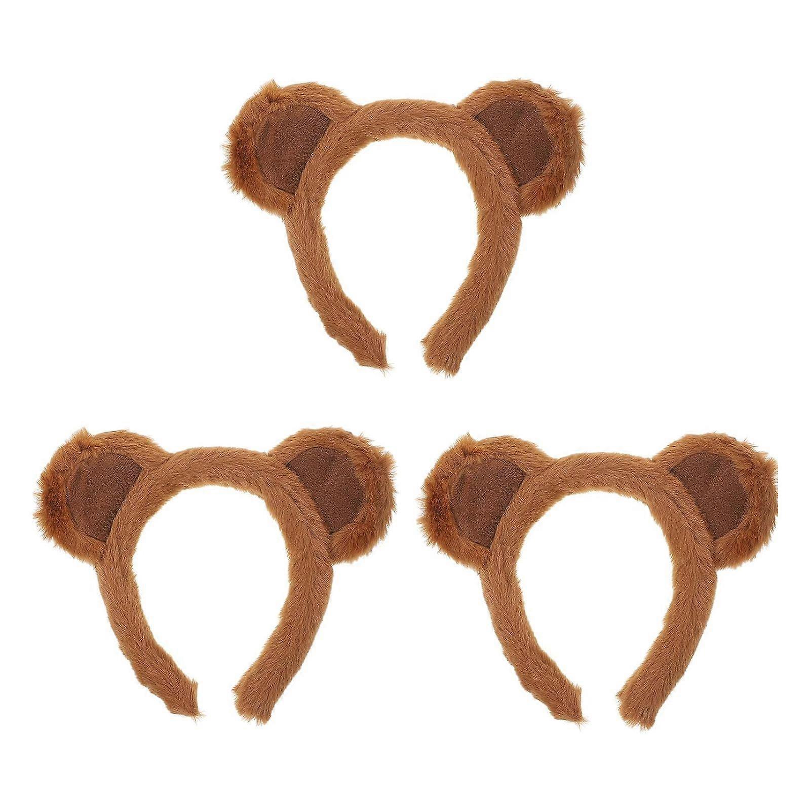 3/4Pcs/Set Brown Bear Ears Headband Plush Animal Ears Costume Hair Hoop ...