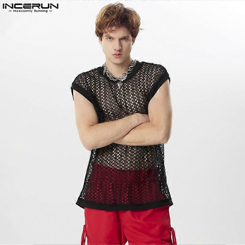 INCERUN Men Round Neck Sleeveless Fishnet Hollow Summer Vests Tank Tops ...