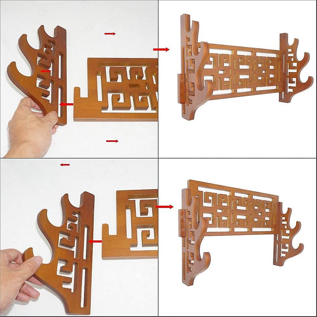 3 Tier Bamboo Sword Holder Wall Mount Display Stand Sword Rack Hanger ...