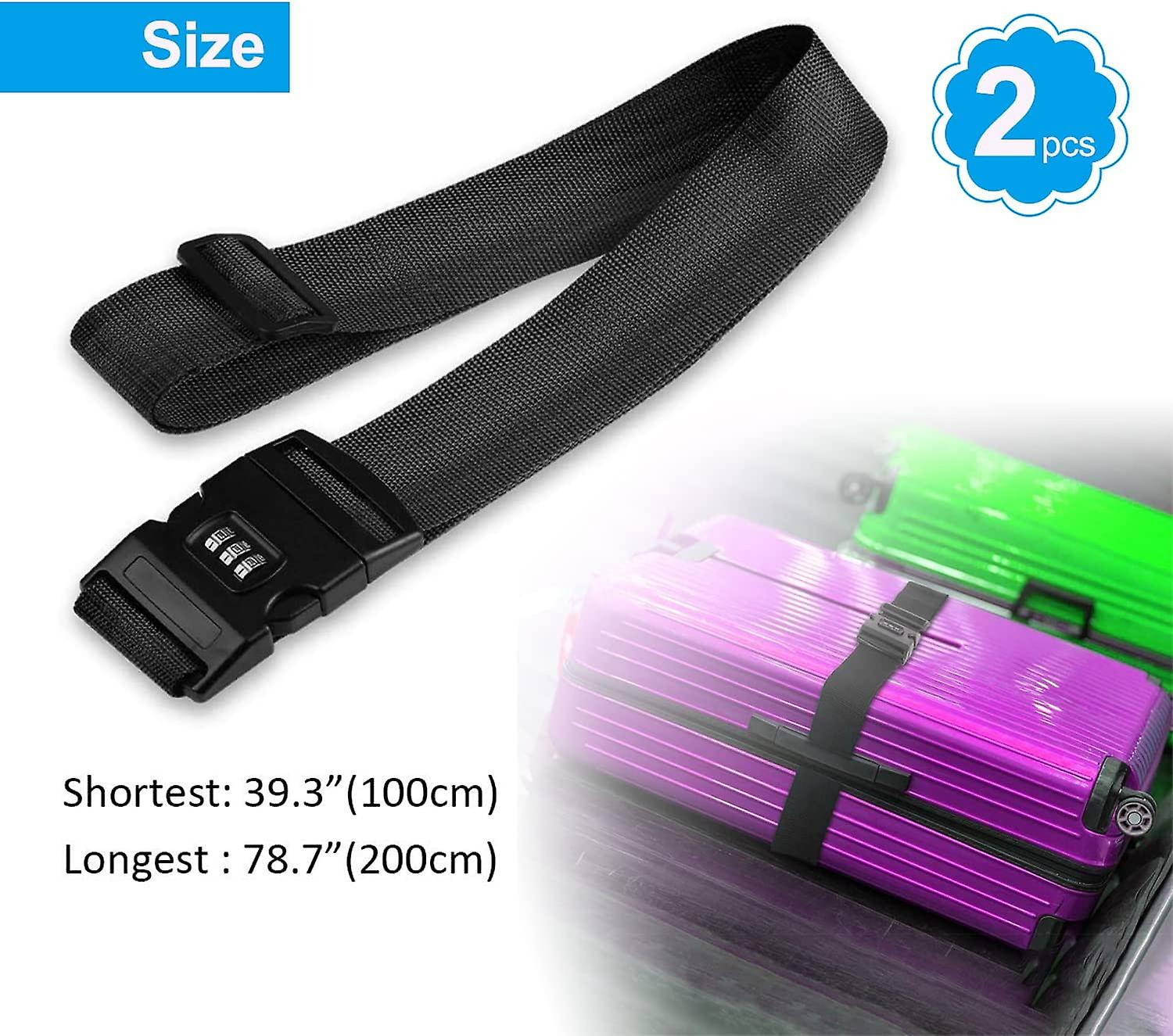 2 Pieces Black Suitcase Strap 1.9m*5cm, Adjustable Luggage Straps With ...