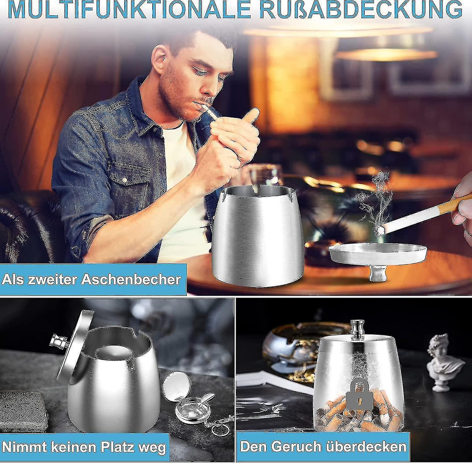 Stainless Steel Ashtray With Lid Outdoor Windproof Ashtray With Non ...