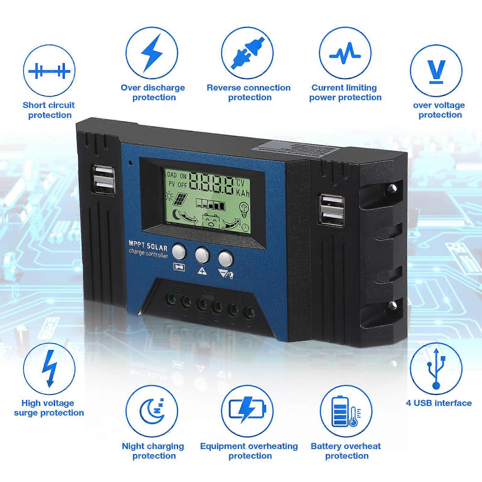 Solar Charge Controller 12V 24V 100A MPPT Auto Solar Panel Controller ...