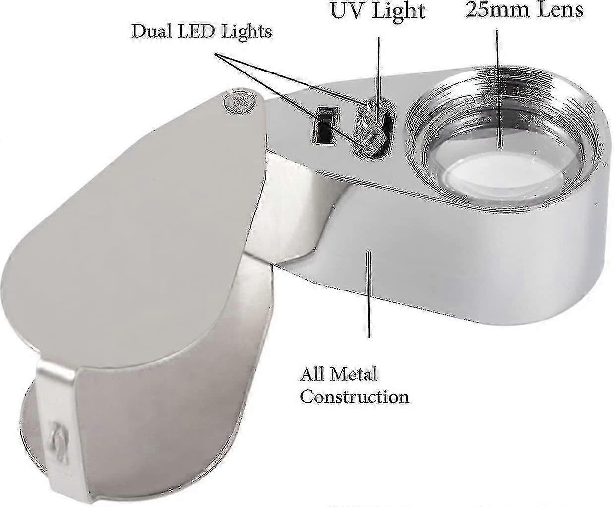 40x Jewelers Magnifier Metal Folding Magnifier With Led Uv ...