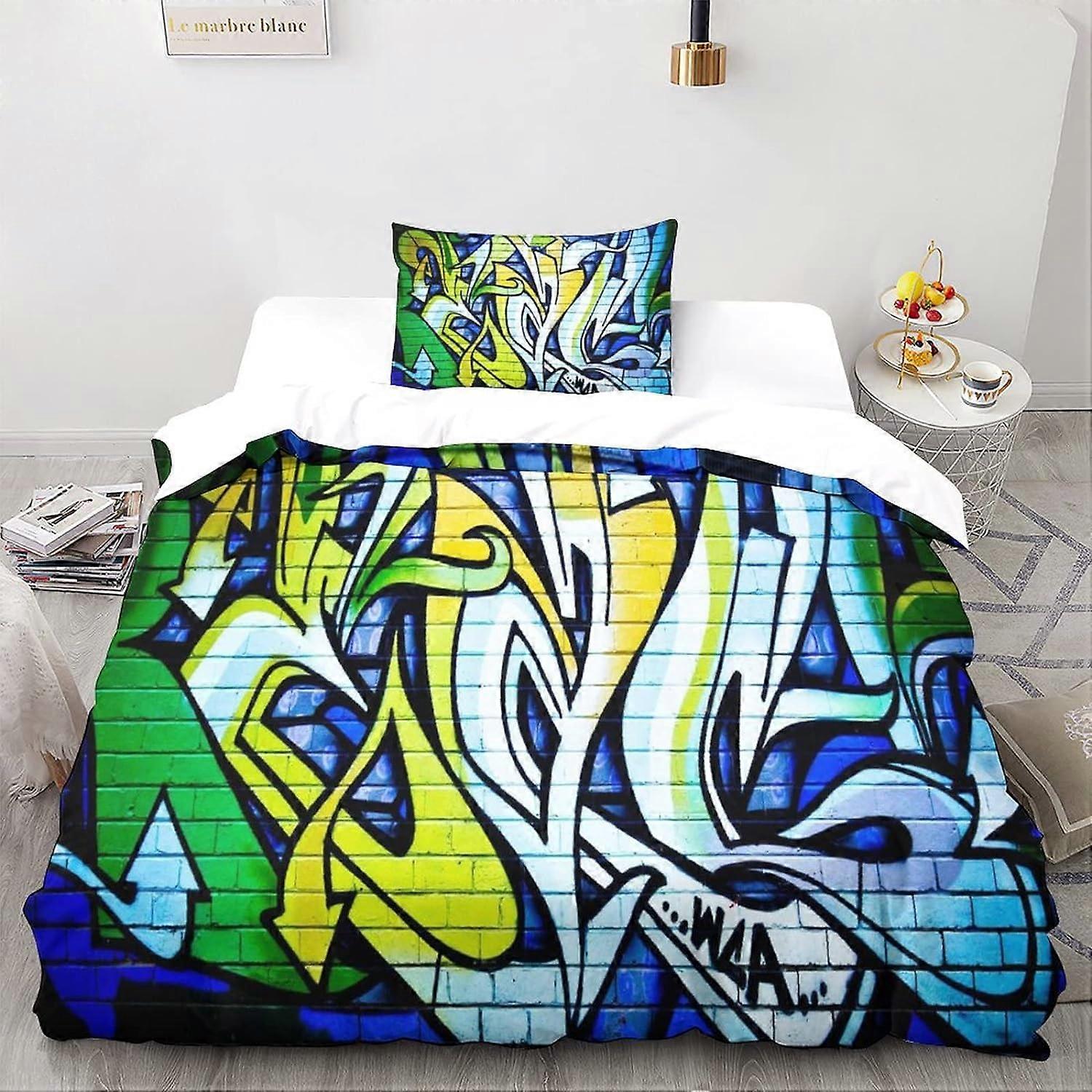 Graffiti sengetøy sett med dynetrekk 3D street art dynetrekk og putevar ...