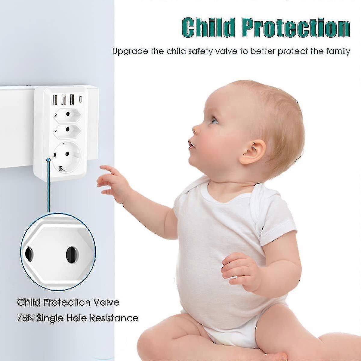 Usb Socket, 7-in-1 Multiple Socket With 3 Usb And 1 Type-c Port, 3-way ...