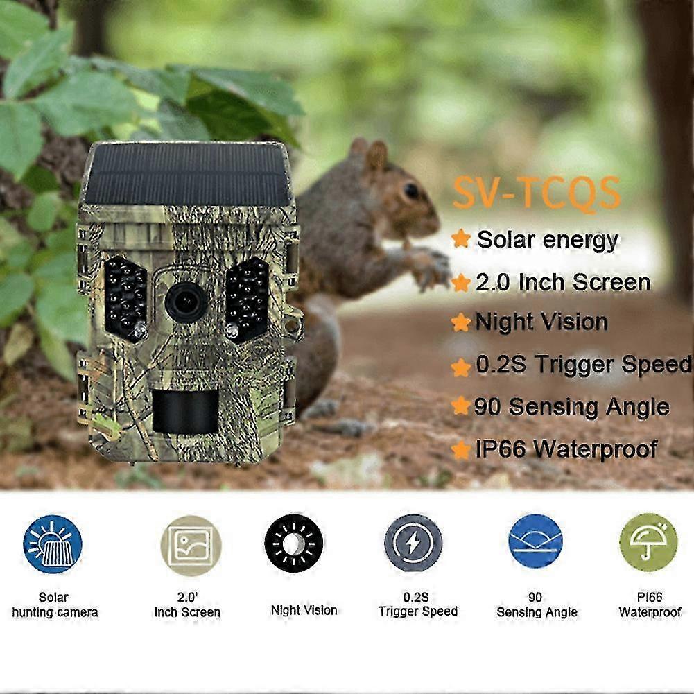 Wildlife Camera Solar Energy Trail Cam 4K with 1080P Night Vision ...