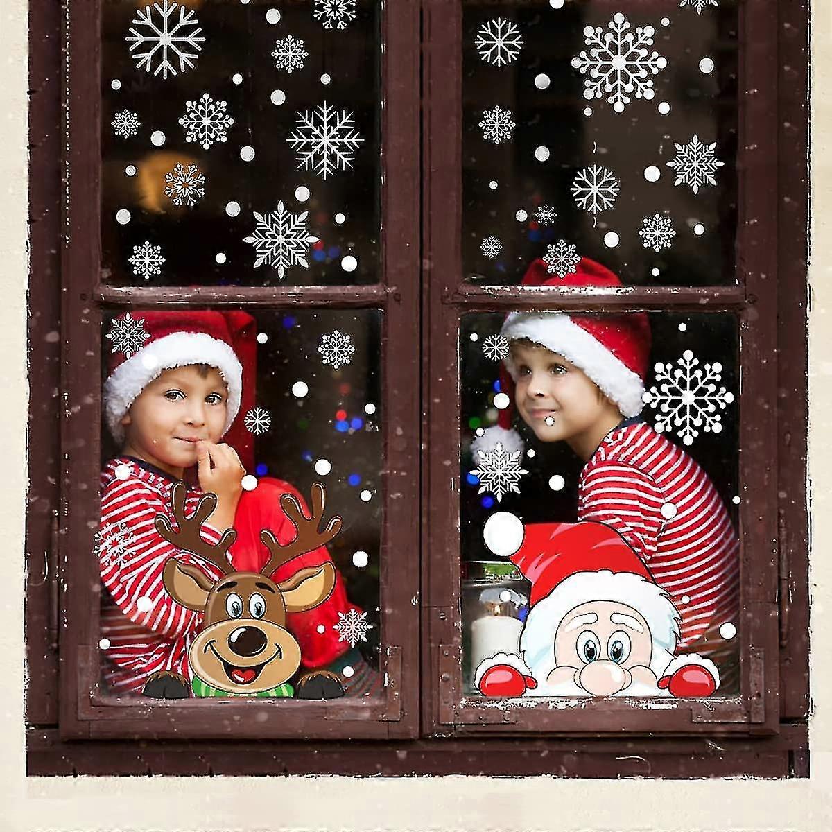 2pc Christmas Window Stickers, Peeping Santa And Rudolph Window Clings ...