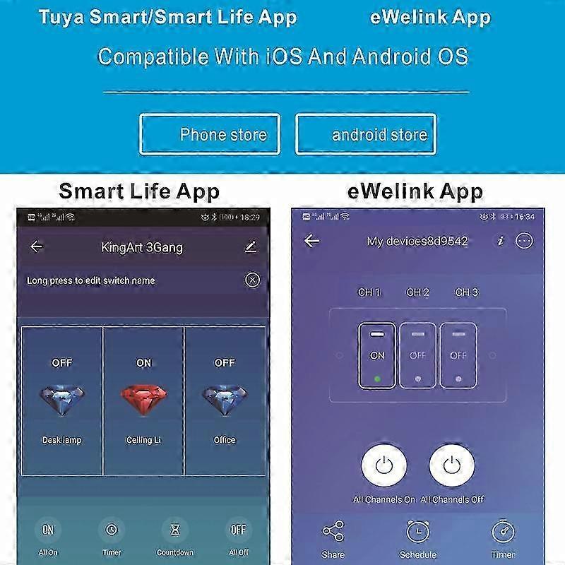 3 Gang Smart Switch + Socket Wifi Smart Home Wall Switch Press Switch ...