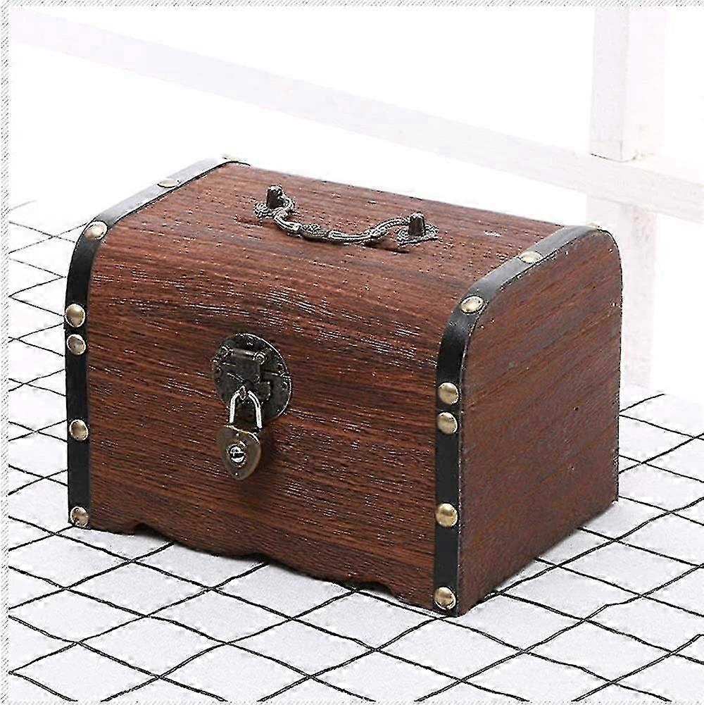 Wooden Treasure Chest Piggy Bank, Retro Handmade Solid Wood Safe Money ...