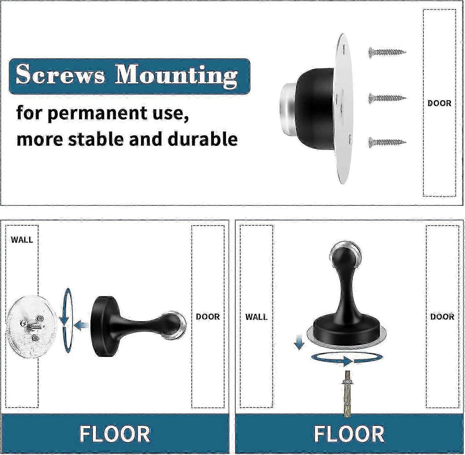 2-Pack Door Stoppers Black, Stainless Steel Magnetic Door Catch Heavy ...