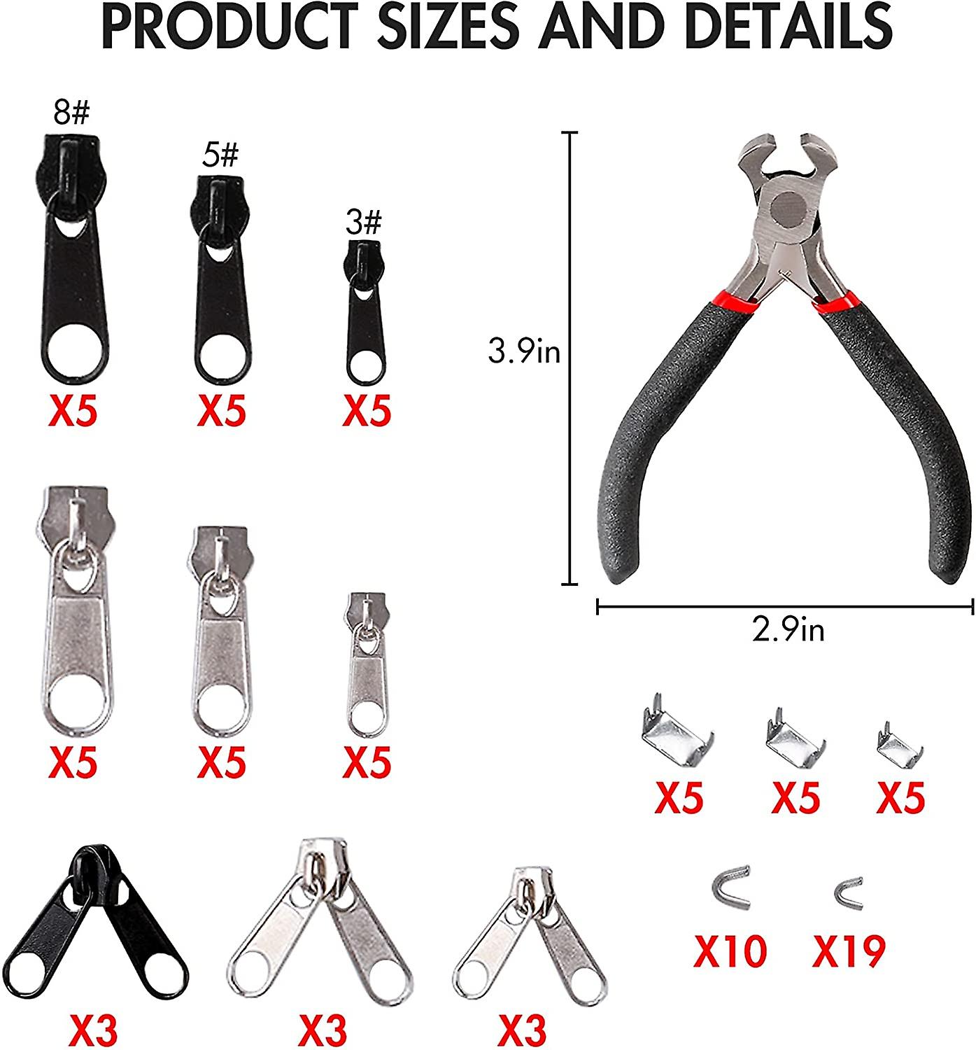 Replacement Zipper Set, 85 Piece Zipper Repair Set, 3mm, 5mm, 8mm Metal ...