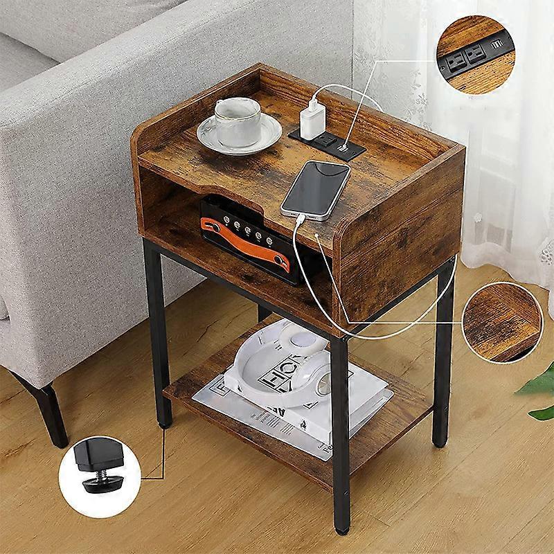 Industrial Vintage Style Side Table, Wooden Bedside Table, Suitable for ...