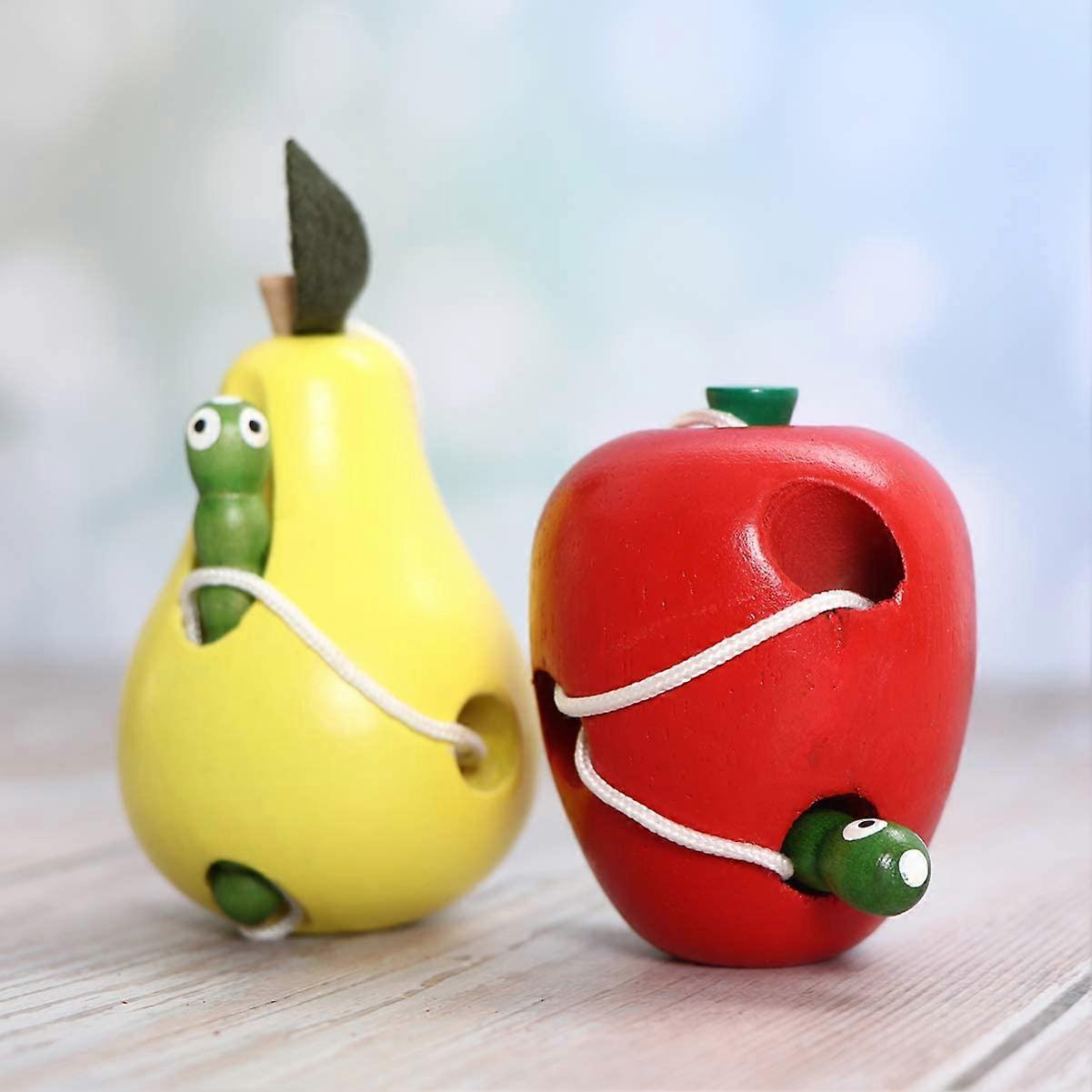 2pcs Wooden Lacing Apple Pear Threading Toys Early Learning Fine Motor ...