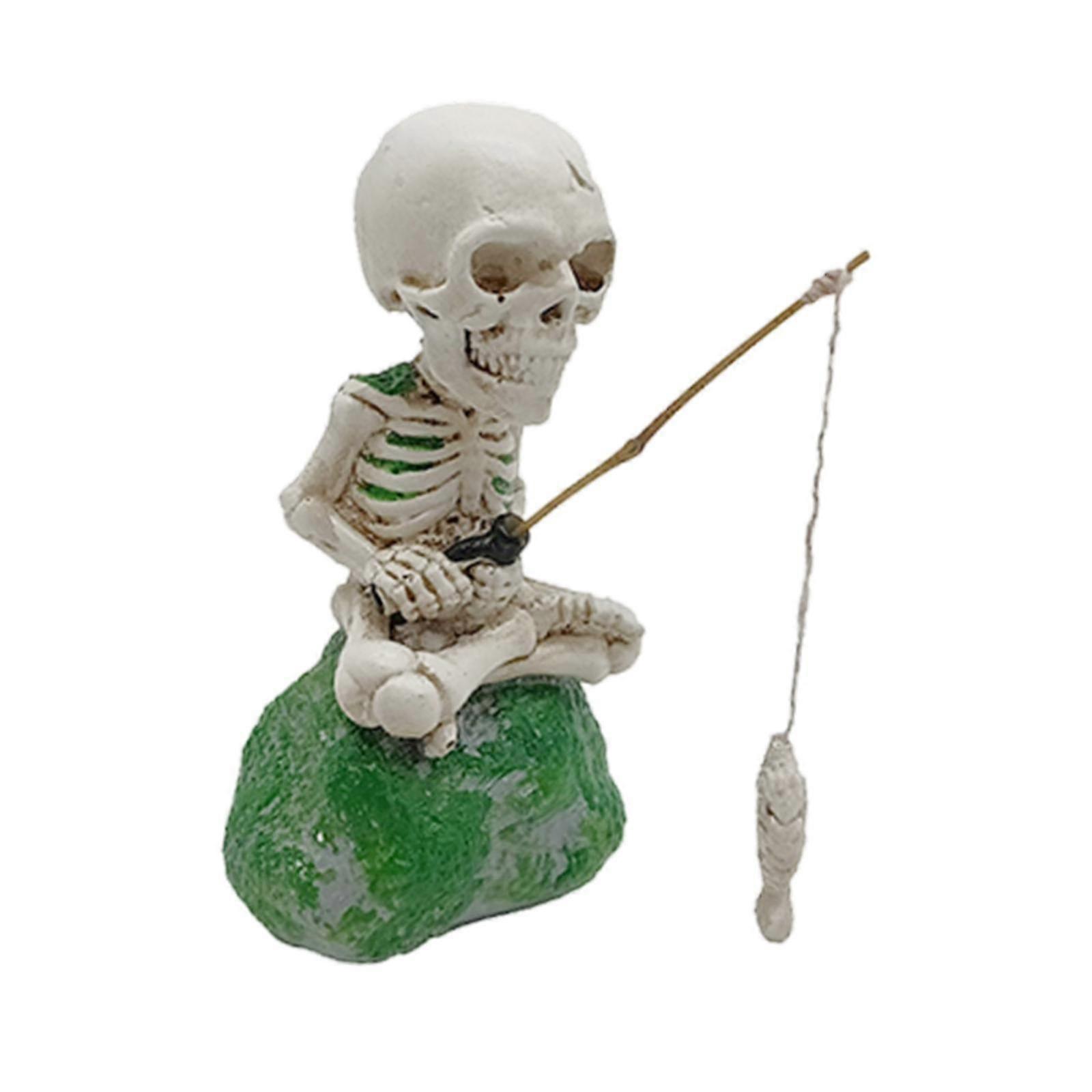 Fishing Skeleton Statue Halloween Decoration for Desktop Landscape Fish ...