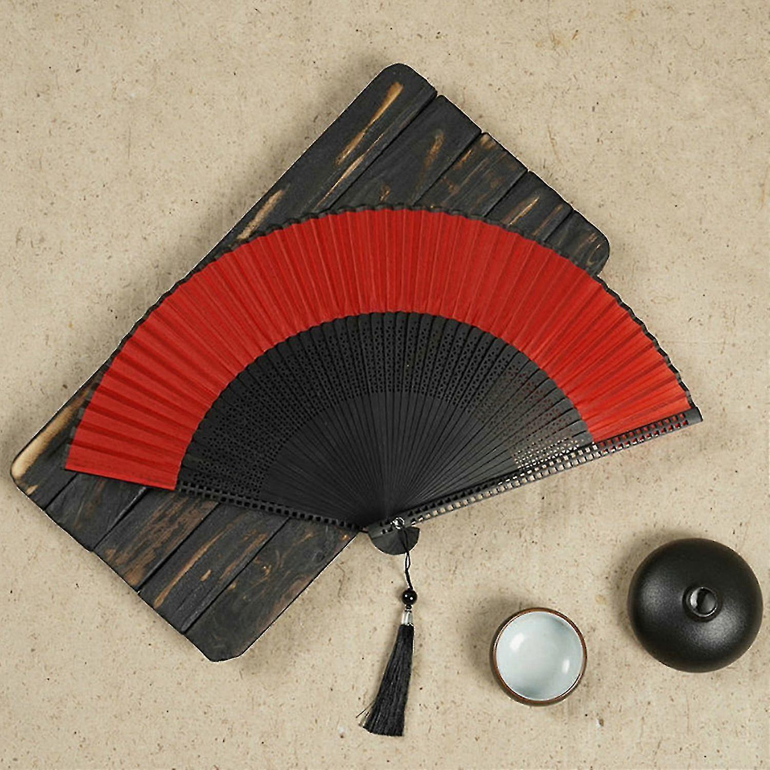Folding Fan Vintage Tassel Dancing Handheld Fan Bamboo Faux Silk ...