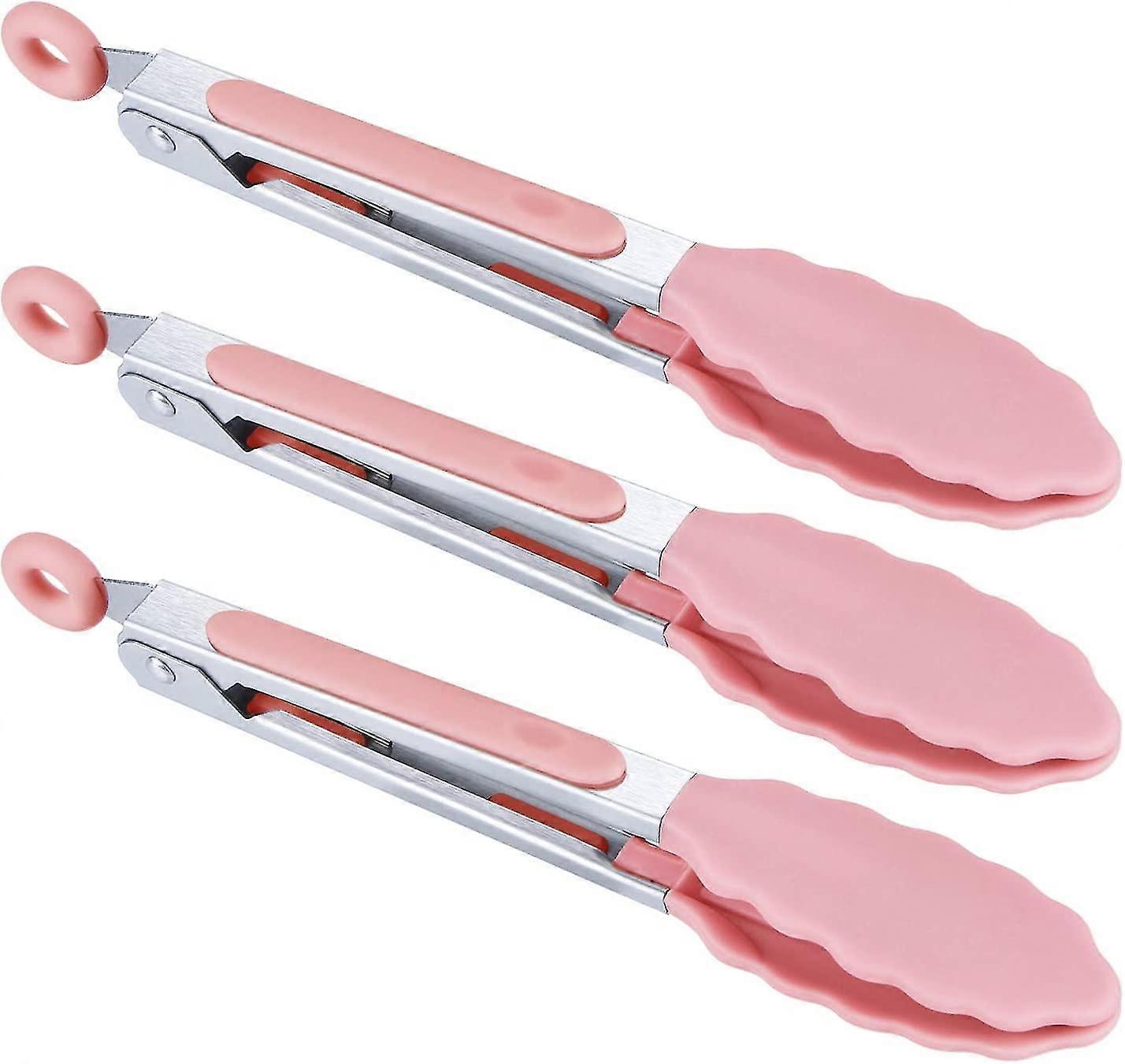 Silicone Serving Tongs 21cm Set Of 3 - Pink Steak Tongs Grill Tongs ...