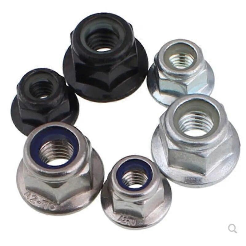 5-20pcs Flange Nylon Lock Nut M3 M4 M5 M6 M8 m10 m12 Black Carbon 304 A2-70 Stainless Steel Hex ...