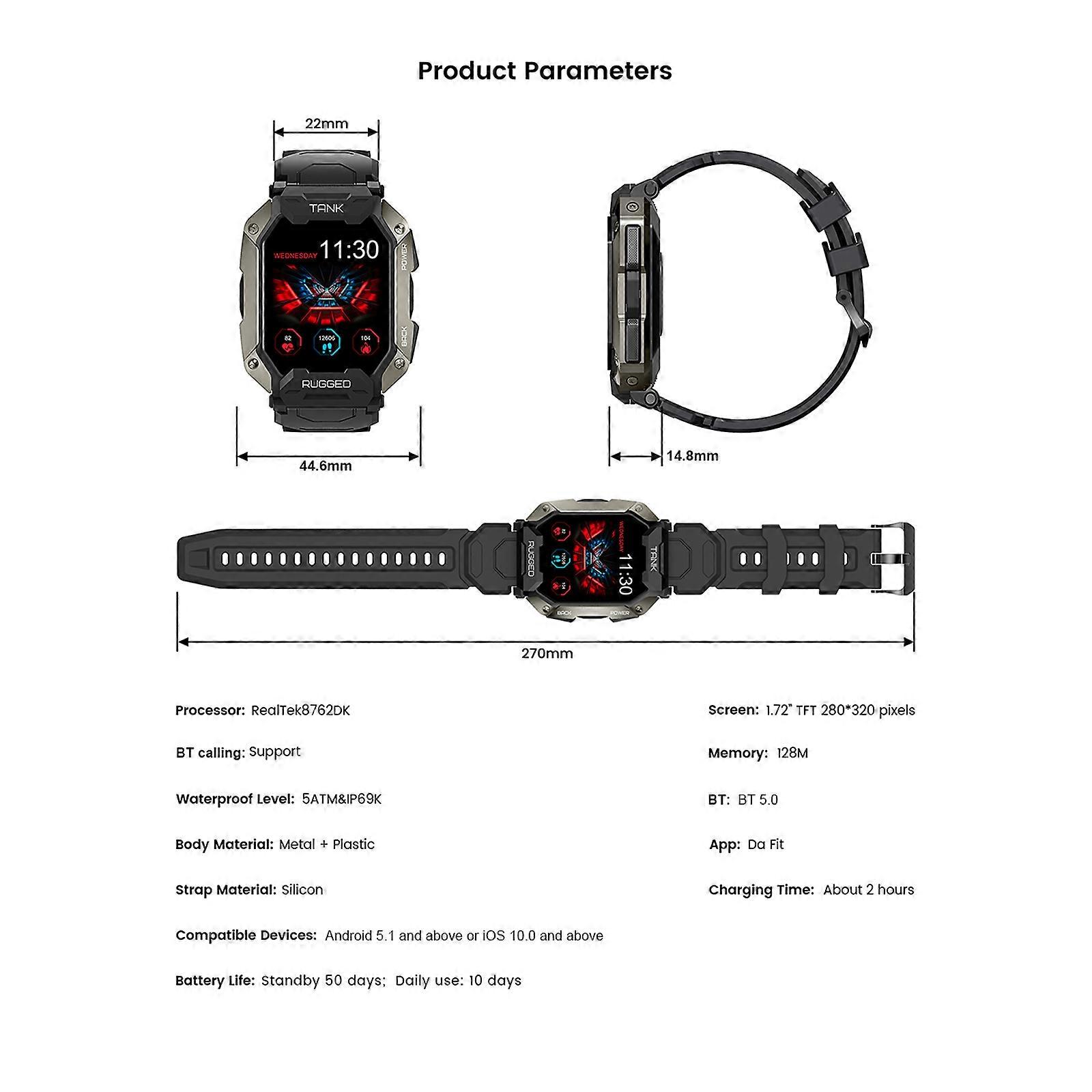 KOSPET TANK M1 PRO Outdoor sports watch 1.72 inch full touch screen 280 ...