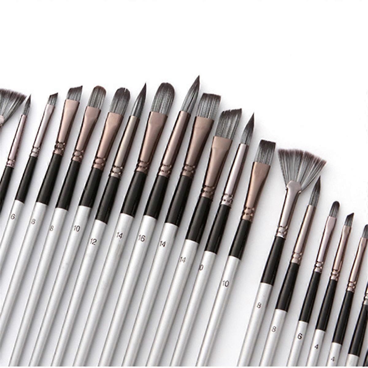 24 Pieces Paint Brush Set Enhanced Synthetic Brush Set with Cloth Roll ...