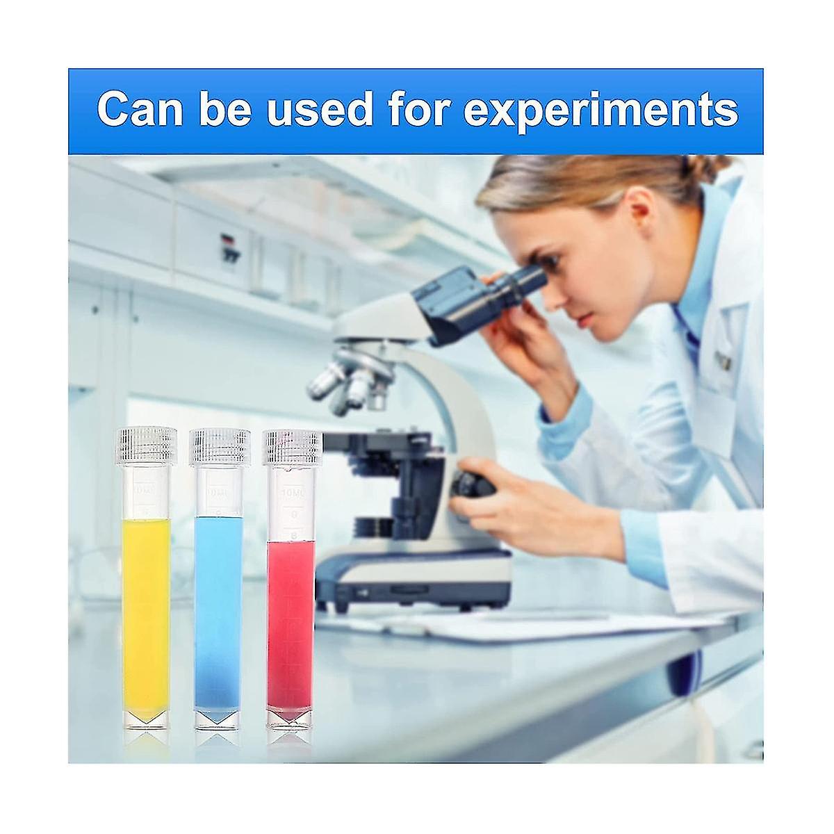 100pcs 10ml Lab Plastic Freeze Test Tubes Vial Seal Cap Container For ...