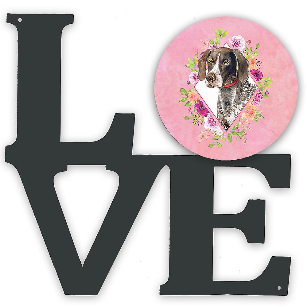 German Shorthaired Pointer Pink Flowers Metal Wall Artwork LOVE | Fruugo UK
