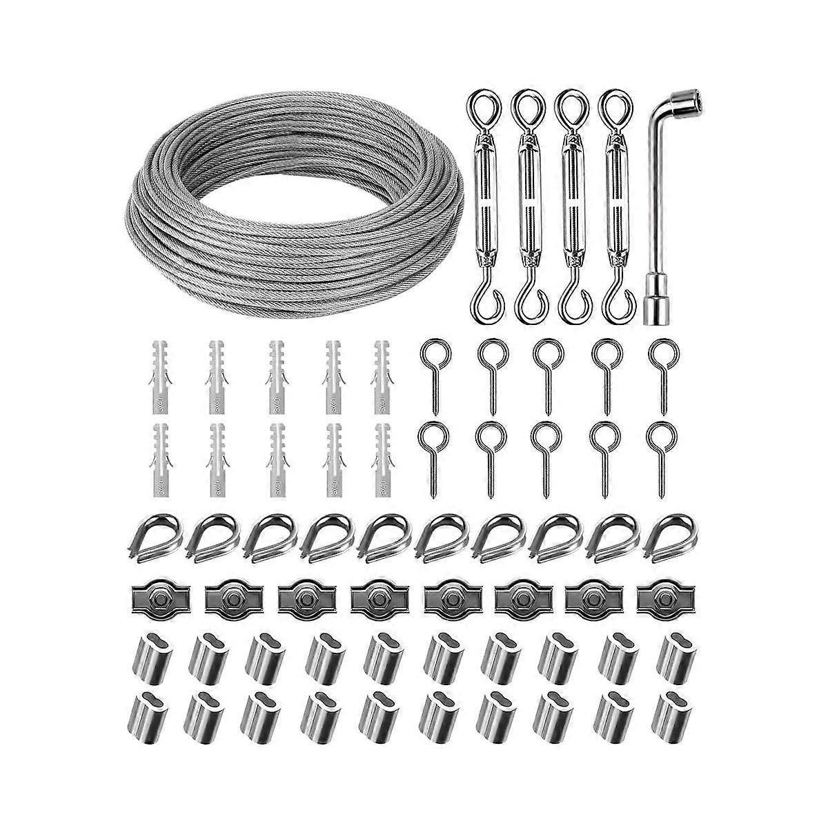 30M 3mm Steel Wire Kit, 304 Stainless Steel Tension Wire, Steel Wire Covered with Tensioning Kit ...