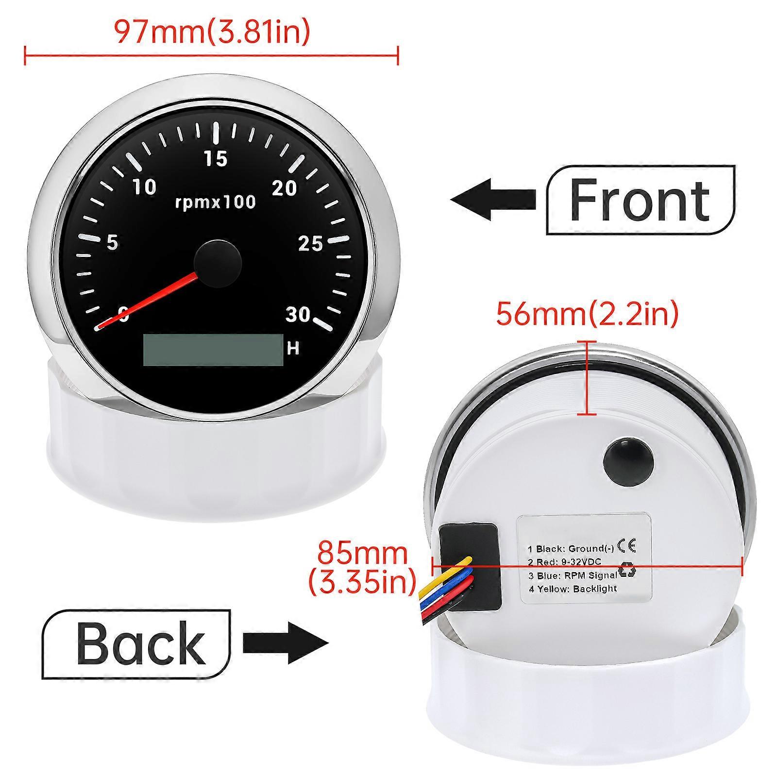 85MM Tachometer with LCD Hour Meter For Marine Boat Car RPM Gauge ...