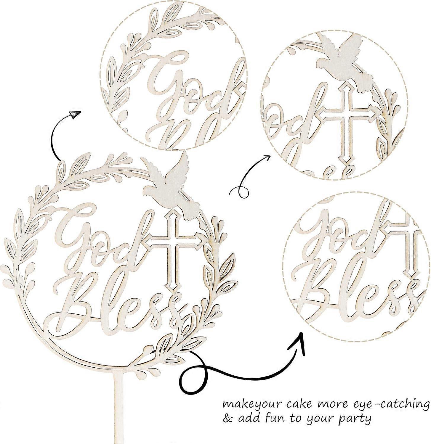God Bless Cake Topper with Dove - Wooden Cross Cake Pick for First ...