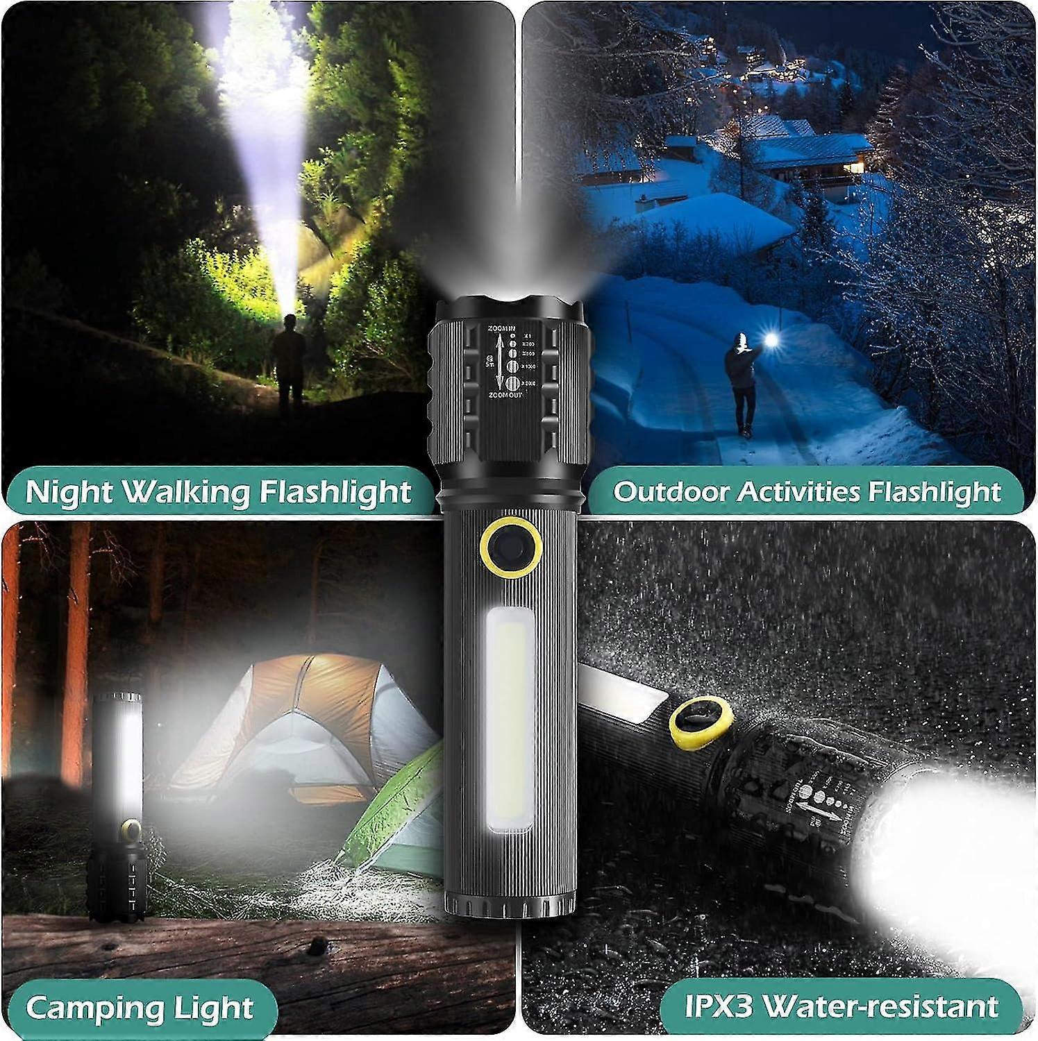 Led Flashlight, 2 Pack Flashlightadjustable And Zoomable Bright ...