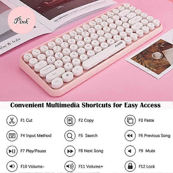 Felicon 308i Retro Wireless Keyboard Bluetooth Silent Cute Computer Keyboard With Round Punk