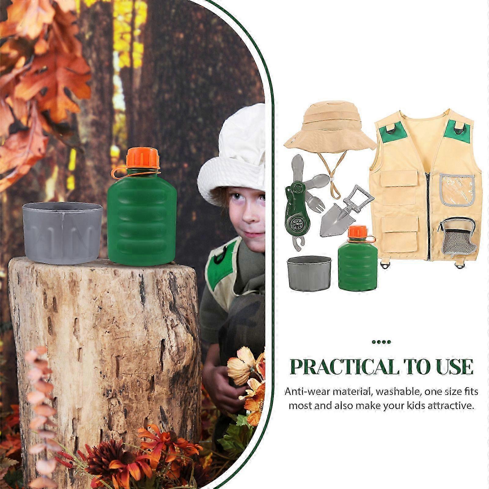 1 Set of Kids Explorer Kit Vest Hat Shovel Kettle Compass Kit Kids ...