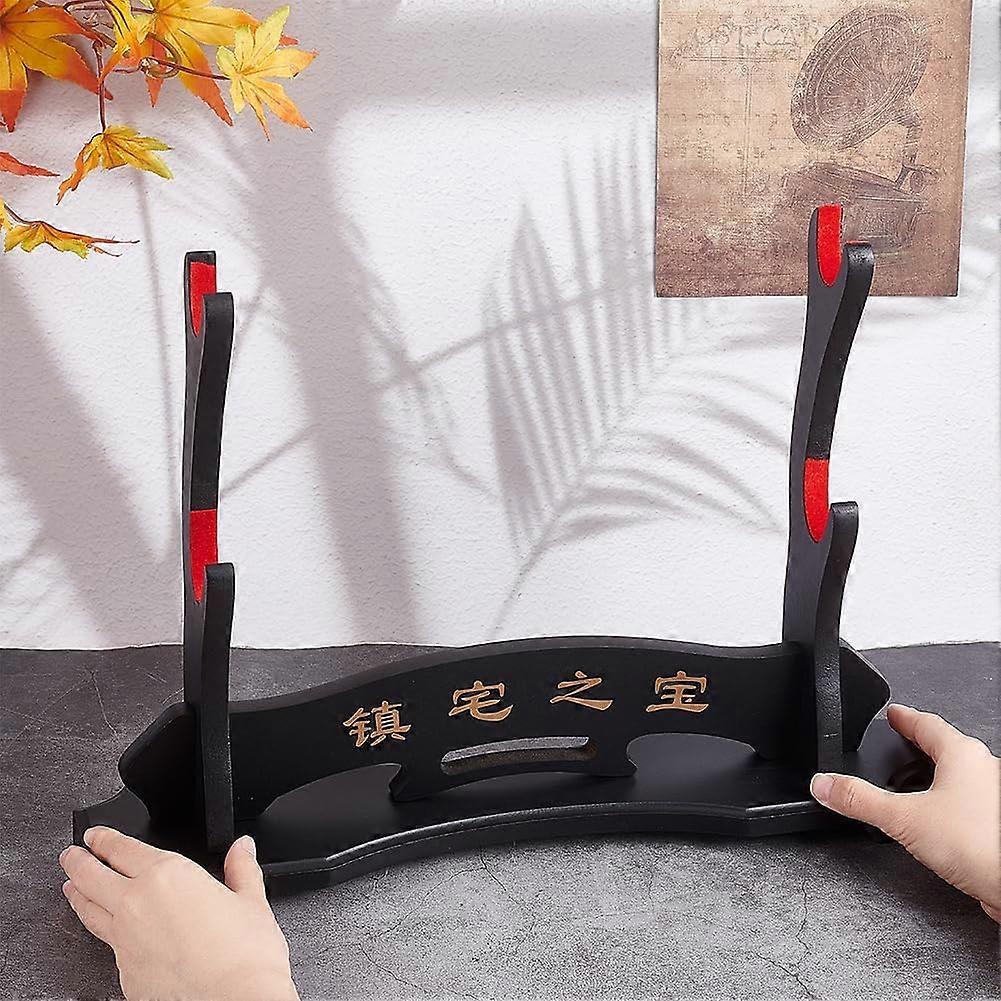 2-Tier Sword Katana Holder with Red Edge Wood Sword Katana Stand Wooden ...