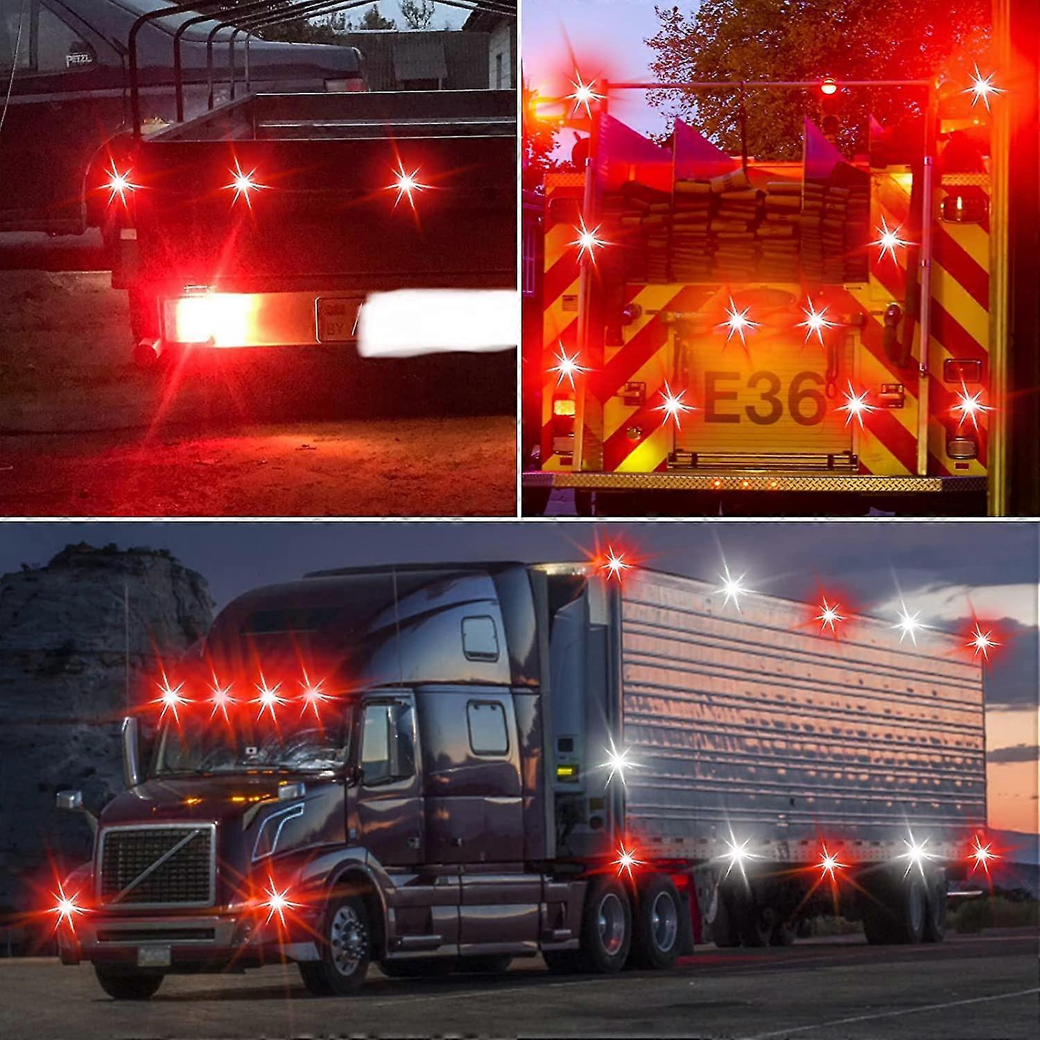 4 Pack Led Side Marker Lights, 12-24v White Red Double Sided Warning ...